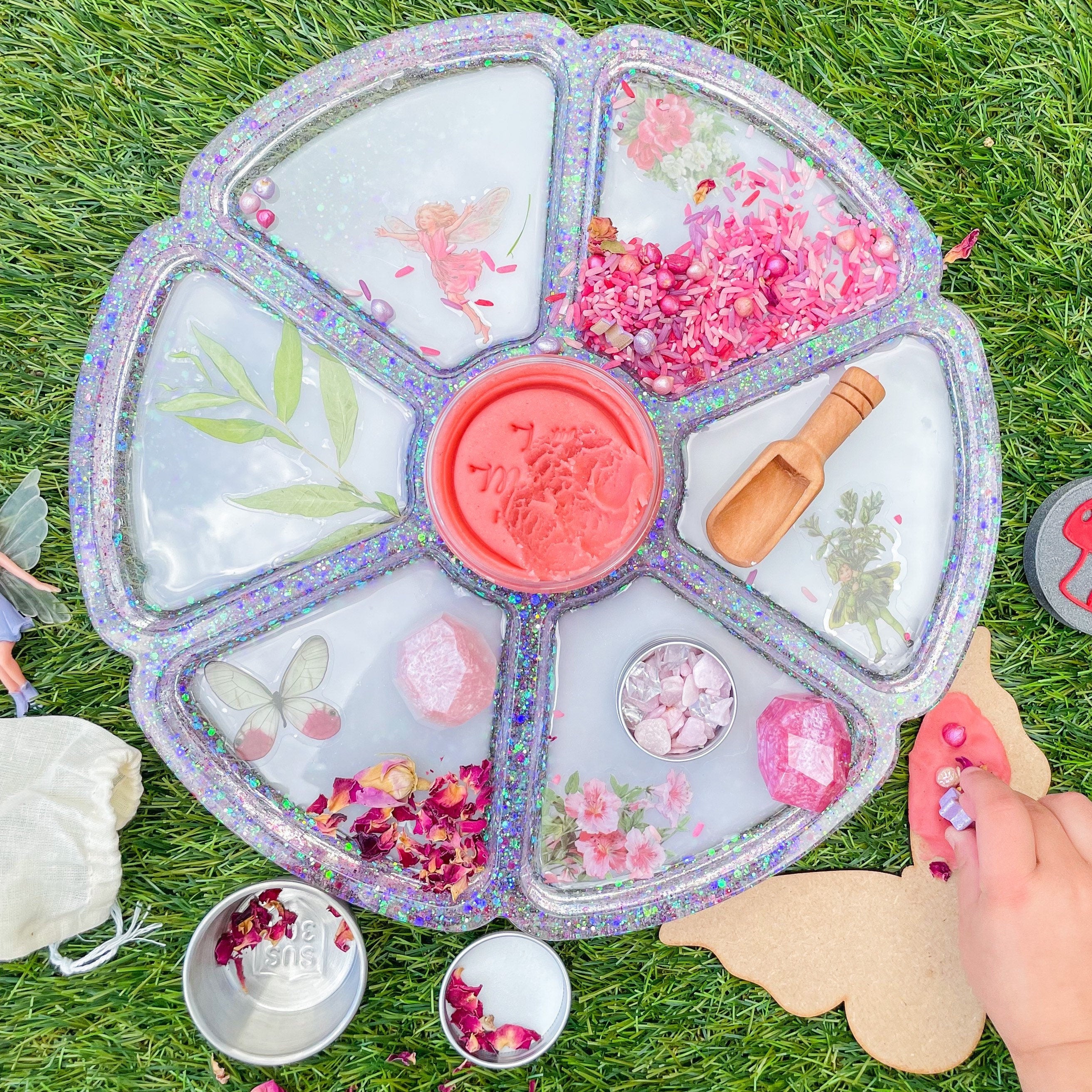 Fairy themed large sensory tinker tray – Love Teach Play